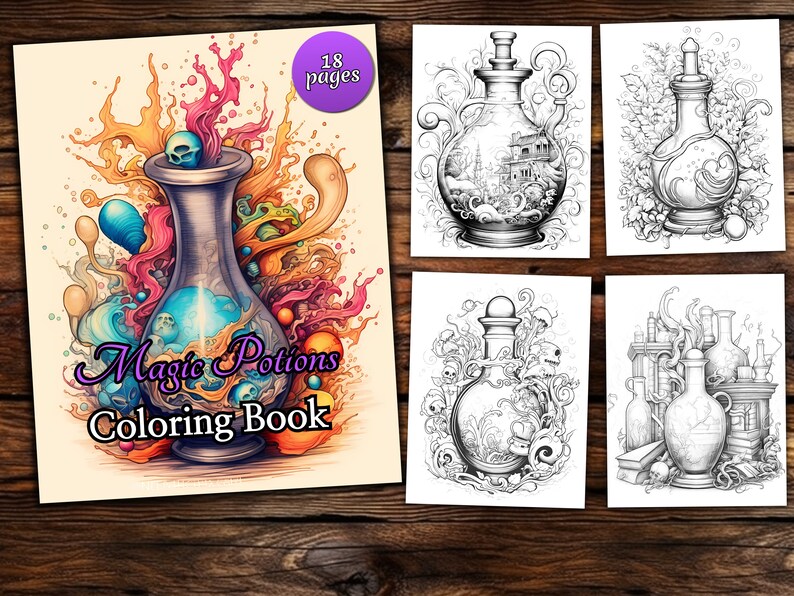 Magic Potion Coloring Page Book Fantasy Coloring Book Adult - Etsy