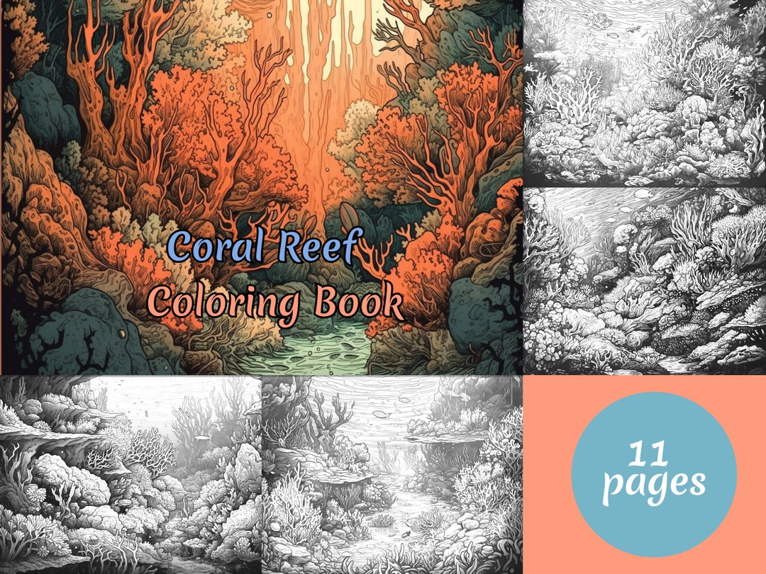 Coral Reef Coloring Page Book, Fantasy Coloring Book, Adult Coloring ...