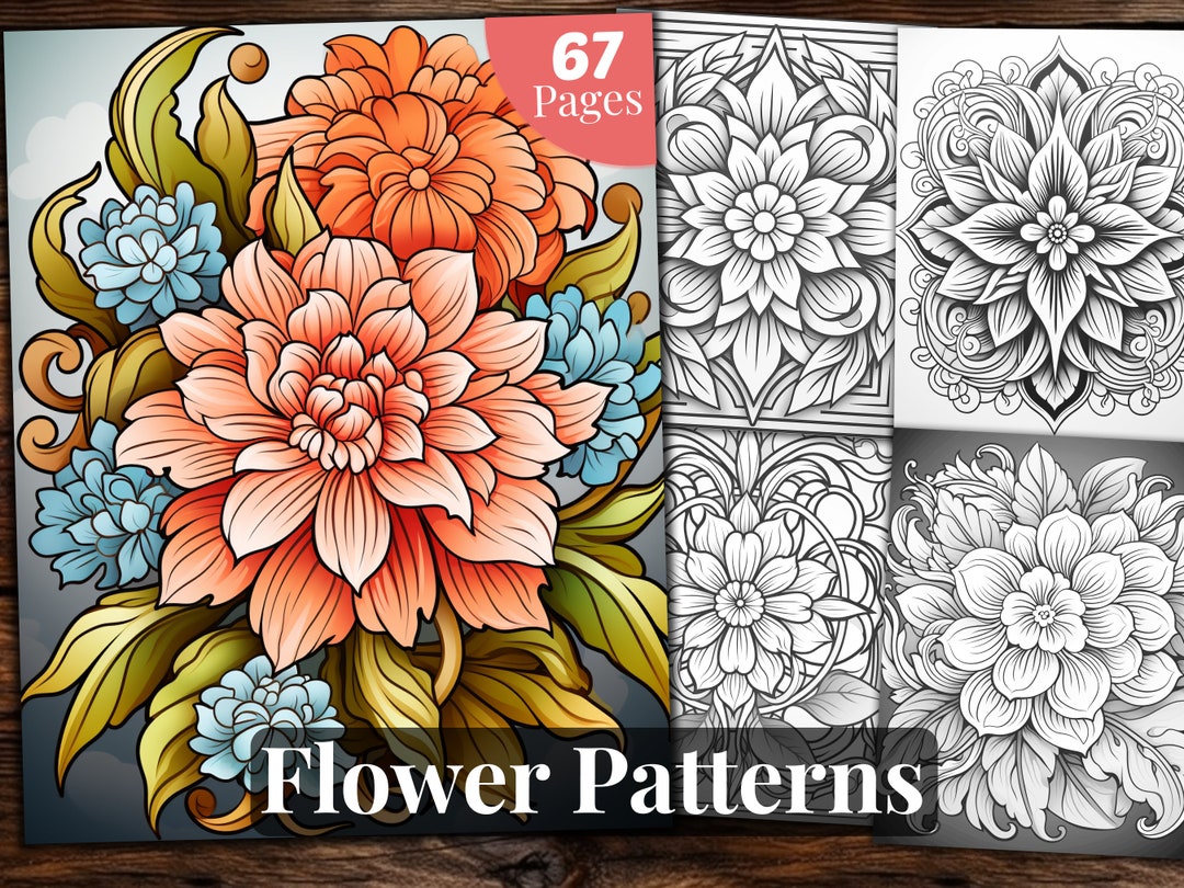 Flower Patterns Coloring Book: 67 Printable Pages (PDF) - Etsy