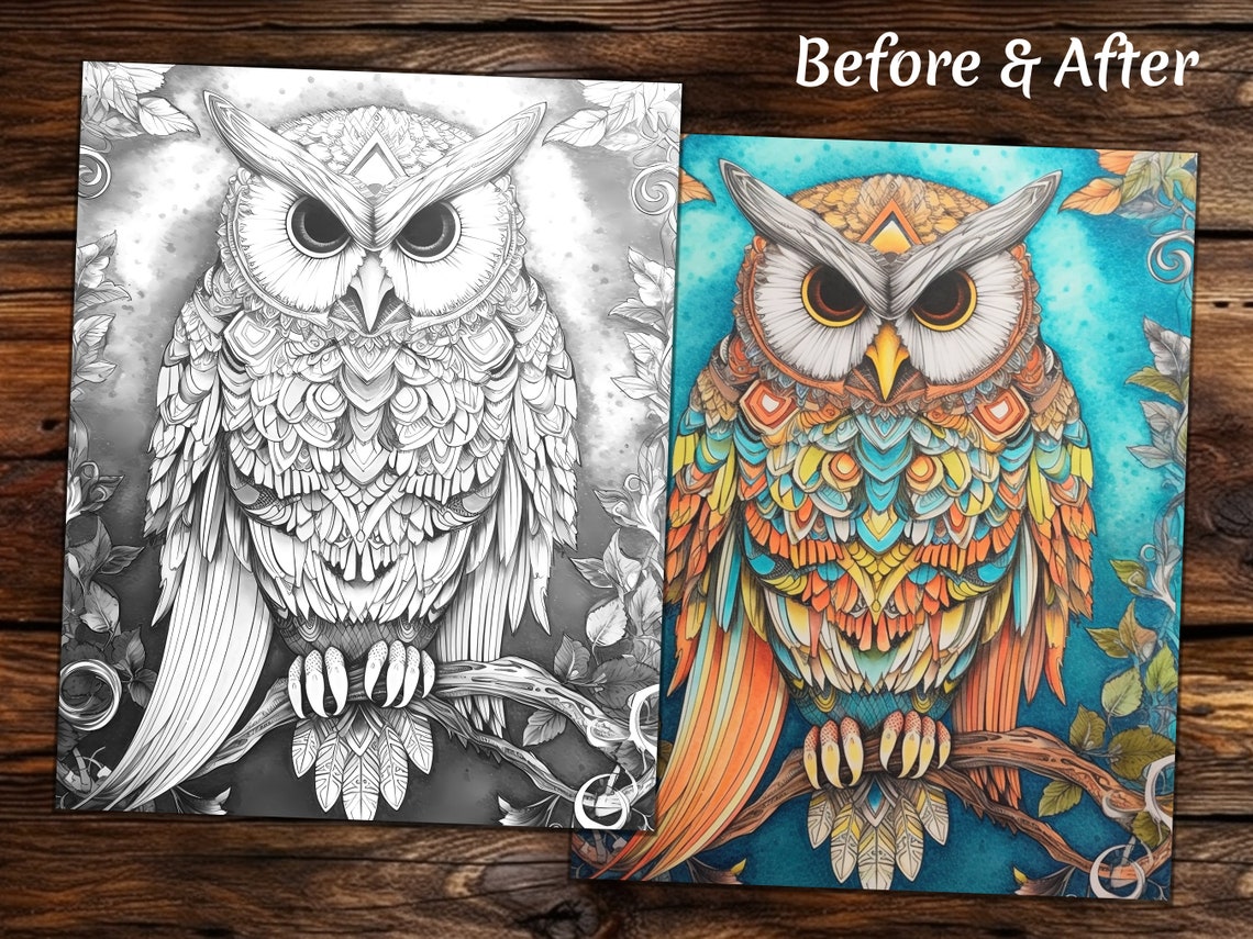 Boho Owl Coloring Page Book Fantasy Coloring Book Adult - Etsy