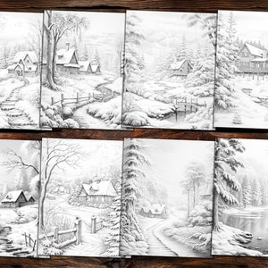 Winter Scenes Coloring Page Book, Fantasy Coloring Book, Adult Coloring ...