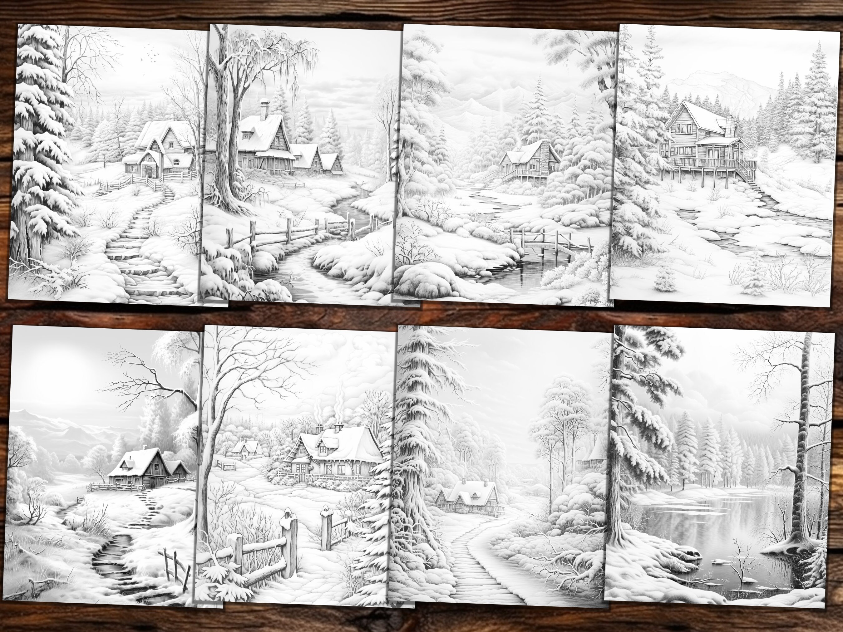 Winter Scenes Coloring Page Book Fantasy Coloring Book Adult - Etsy UK
