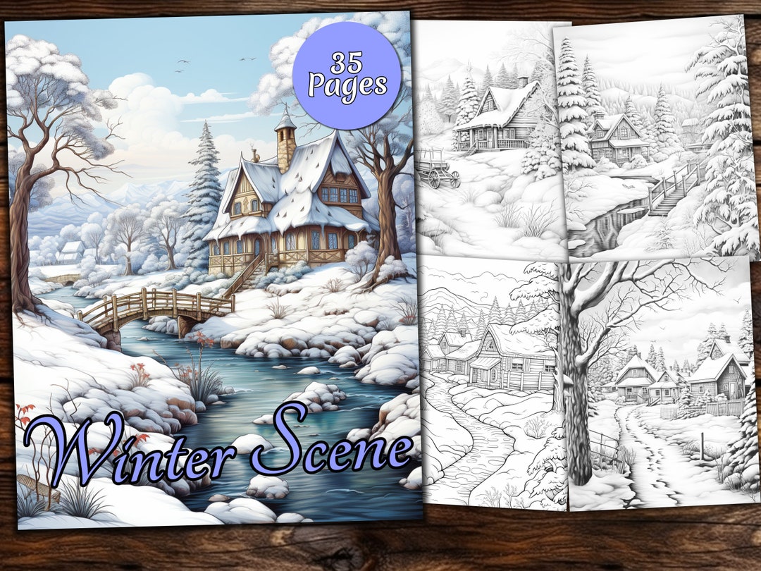 Winter Scenes Coloring Page Book, Fantasy Coloring Book, Adult Coloring ...
