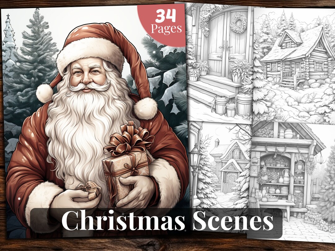 Christmas Scenes Coloring Book: 34 Printable Pages (PDF) - Etsy