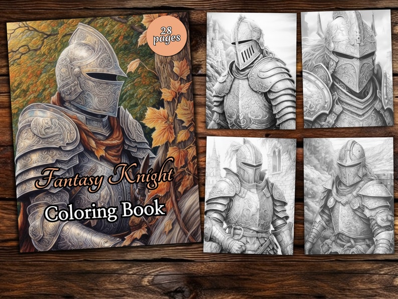 Fantasy Knights Coloring Book: Grayscale Illustrations (PDF Download ...