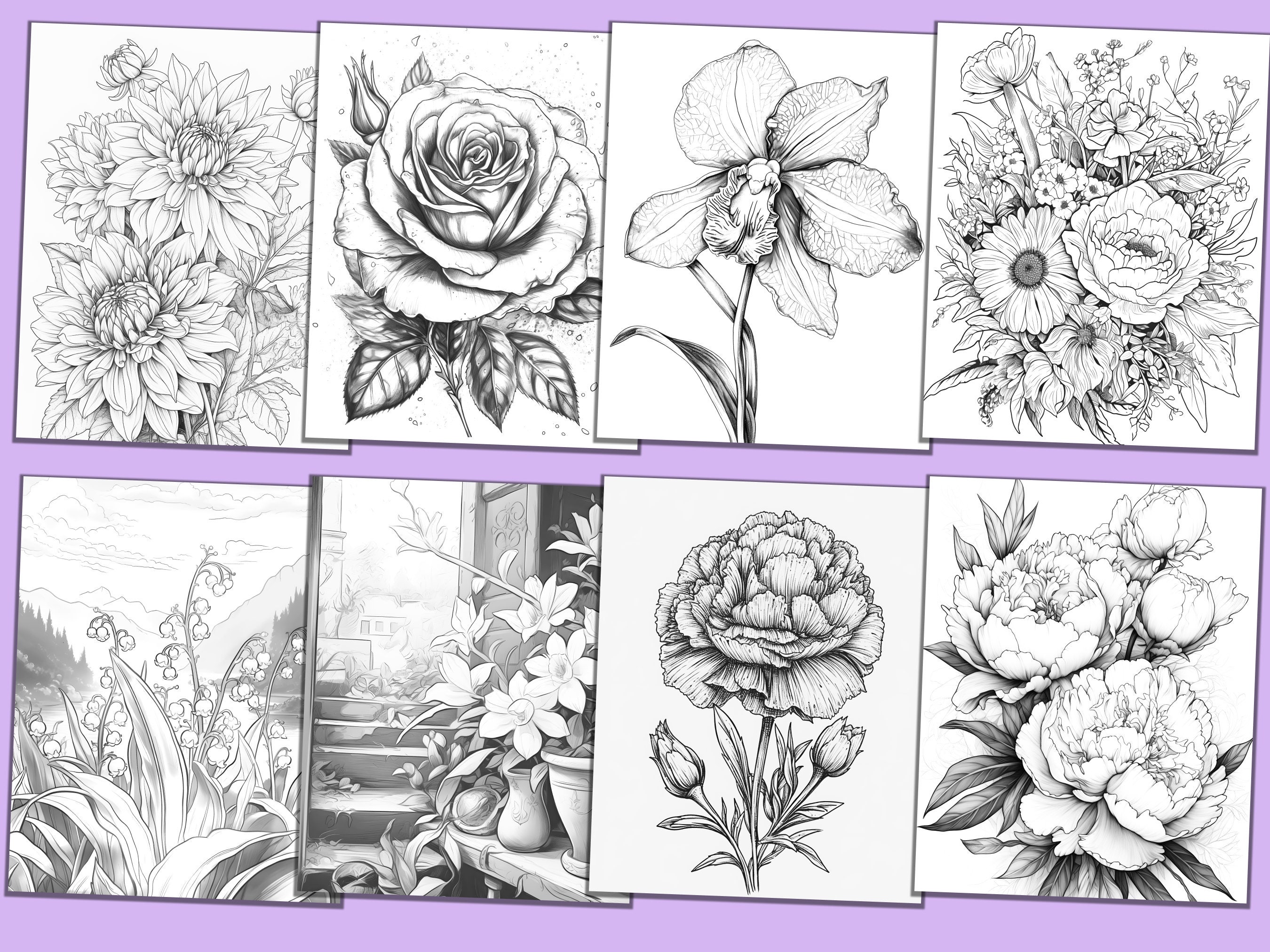 Beautiful Flower Coloring Page Book Fantasy Coloring Book - Etsy