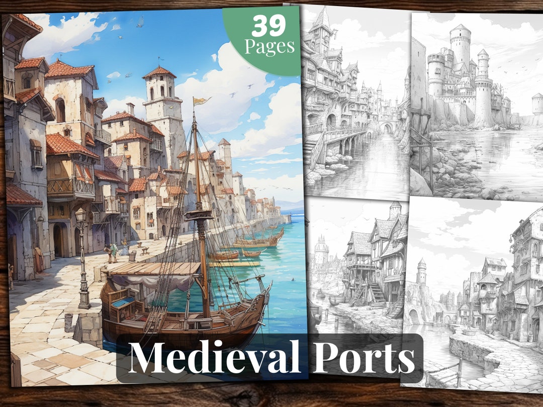 Medieval Ports Coloring Book, 39 Coloring Pages, for Adults and for ...