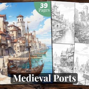 Medieval Ports Coloring Book, 39 Coloring Pages, for Adults and for ...