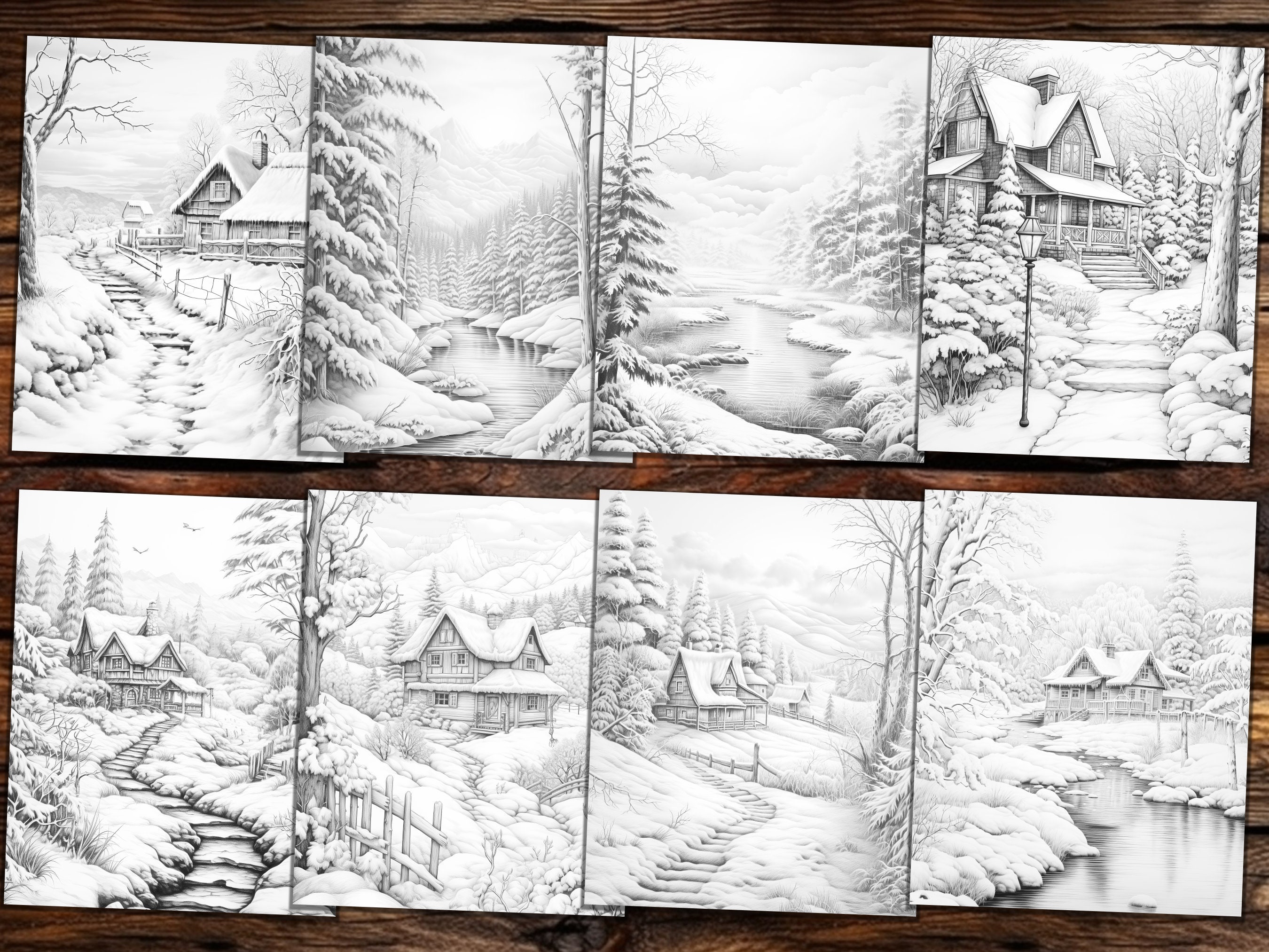 Winter Scenes Coloring Page Book Fantasy Coloring Book Adult - Etsy UK
