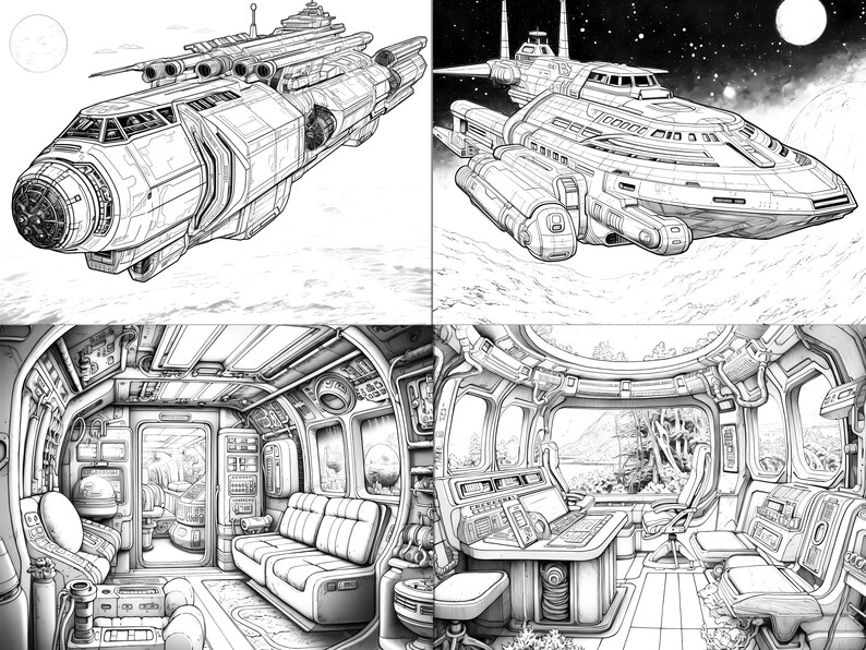 Starships Coloring Page Book Fantasy Coloring Book Adult - Etsy