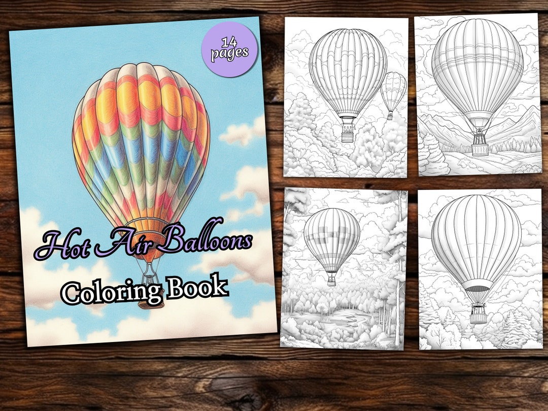 Hot Air Balloon Coloring Page Book, Fantasy Coloring Book, Adult ...