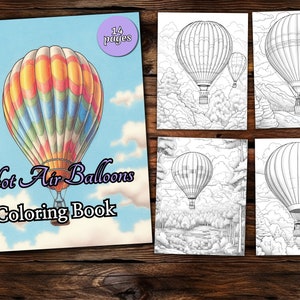 Hot Air Balloon Coloring Page Book, Fantasy Coloring Book, Adult ...