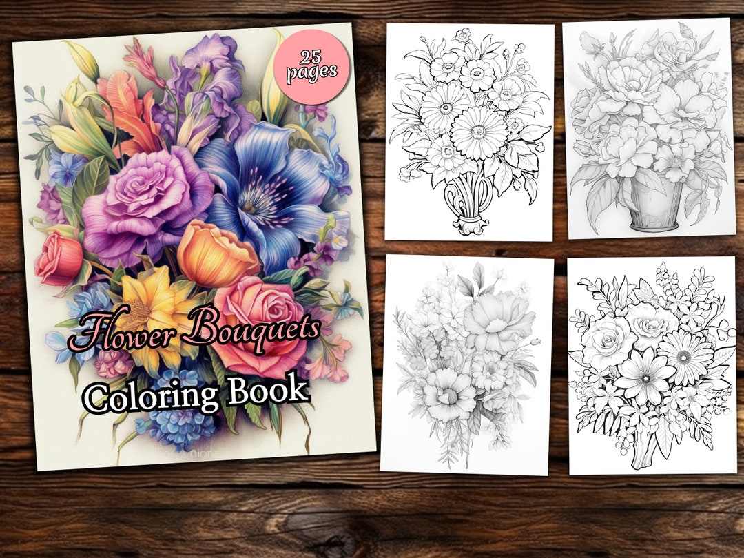 Flower Bouquet Coloring Page Book, Fantasy Coloring Book, Adult ...