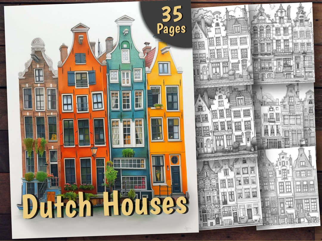 Dutch Houses Coloring Book: 35 Grayscale Pages (printable PDF) - Etsy