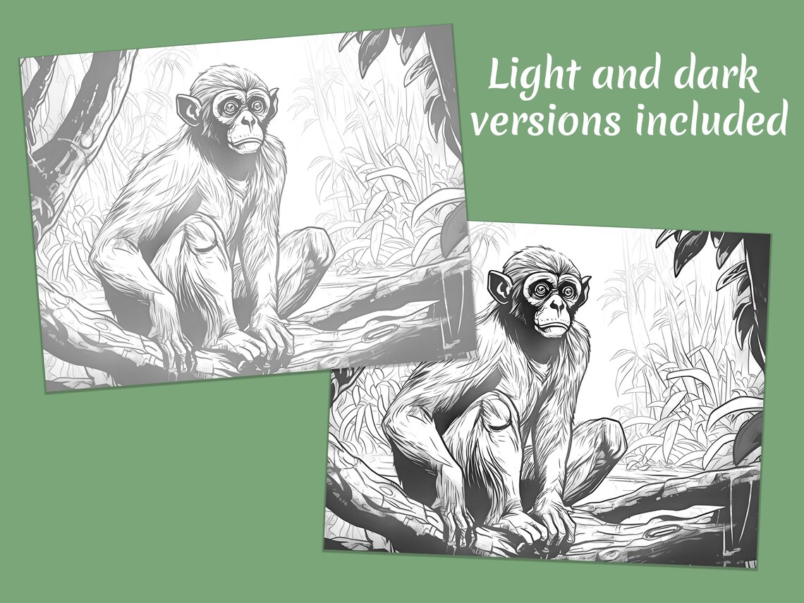 Jungle Animals Coloring Page Book Adults & Kids Instant - Etsy