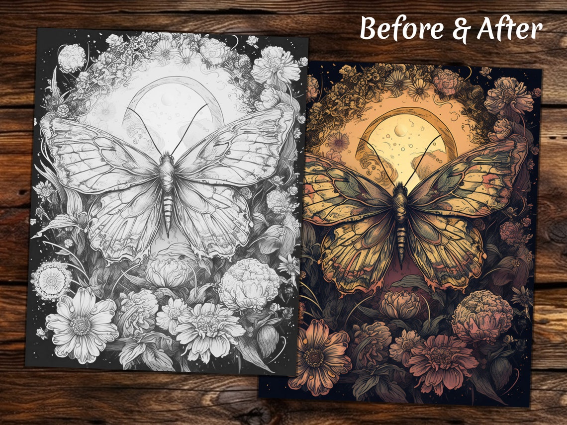 Butterflies and Flowers Coloring Page Book Fantasy Coloring - Etsy