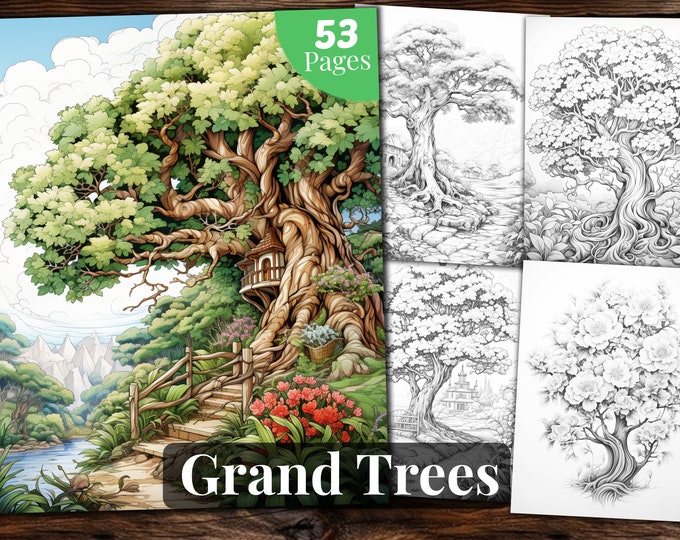 65 Trees Coloring Book, Printable Floral Coloring, Botanical Coloring ...