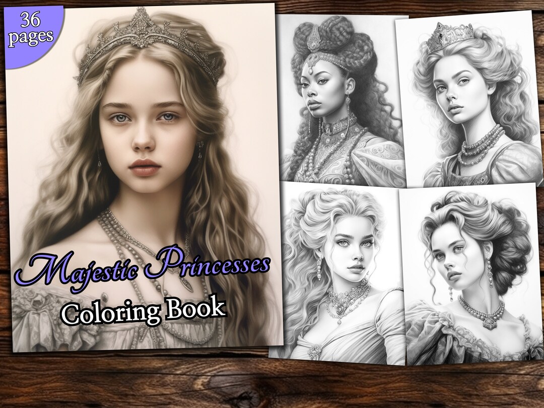 Majestic Princesses Coloring Page Book, Fantasy Coloring Book, Adult ...