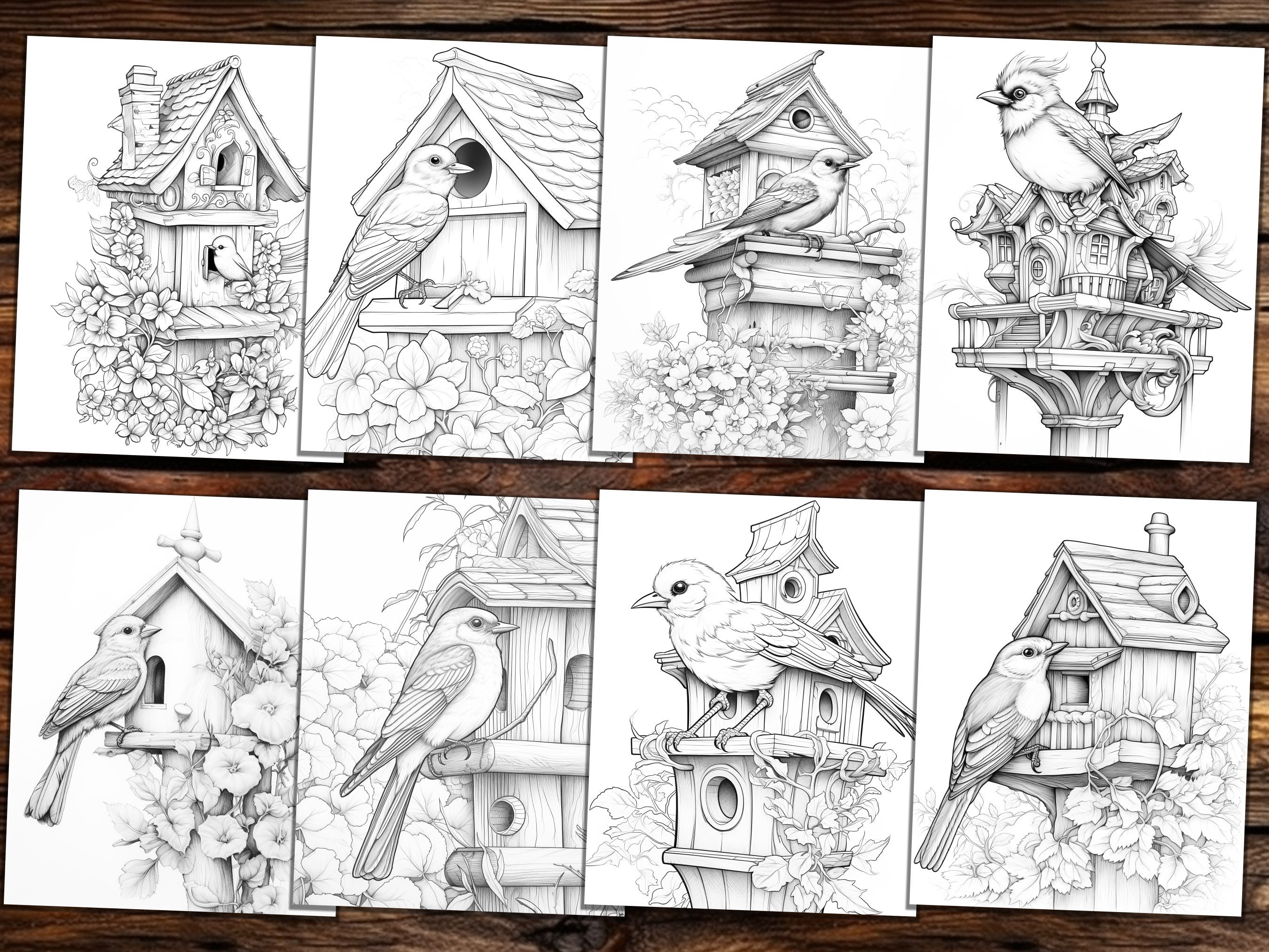 Whimsical Bird House Coloring Page Book Fantasy Coloring - Etsy