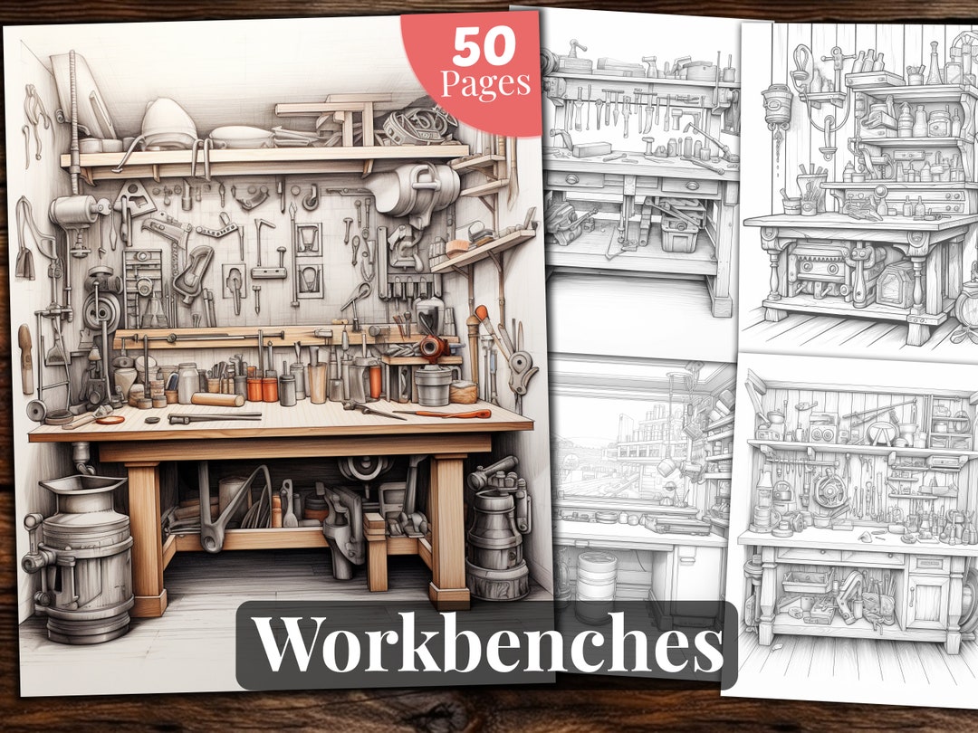 Workbench Coloring Book: 50 Grayscale Pages for Adults & Kids ...