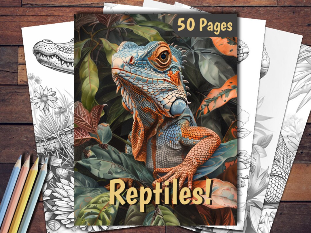 Reptiles Coloring Book, 50 Coloring Pages, for Adults and Kids ...