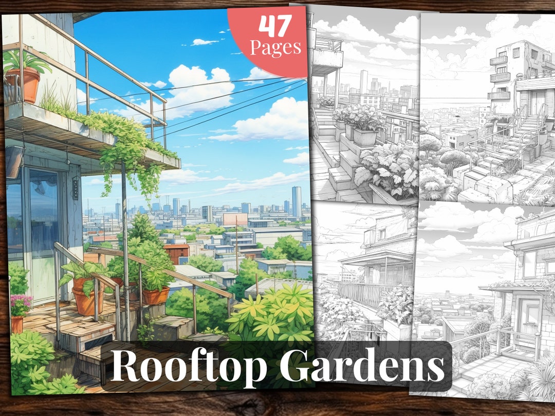 Rooftop Gardens Coloring Book: 47 Grayscale Pages (printable PDF) - Etsy