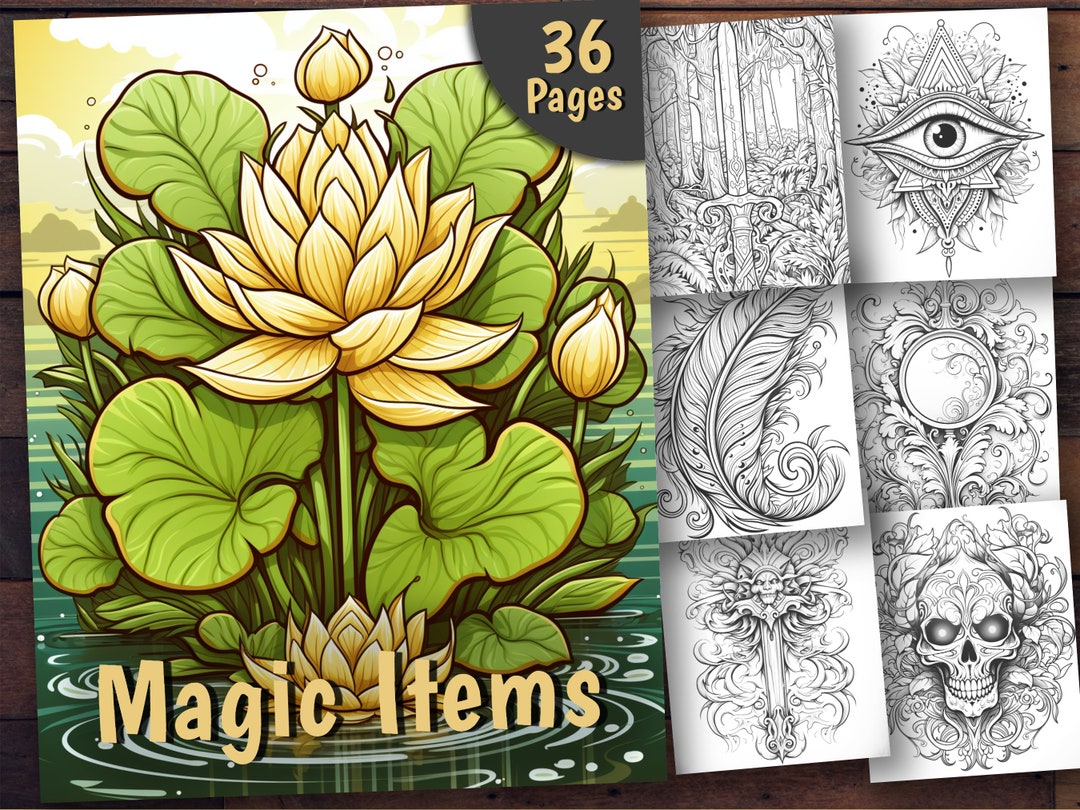 Magic Items Coloring Book, 36 Coloring Pages, for Adults and Kids ...