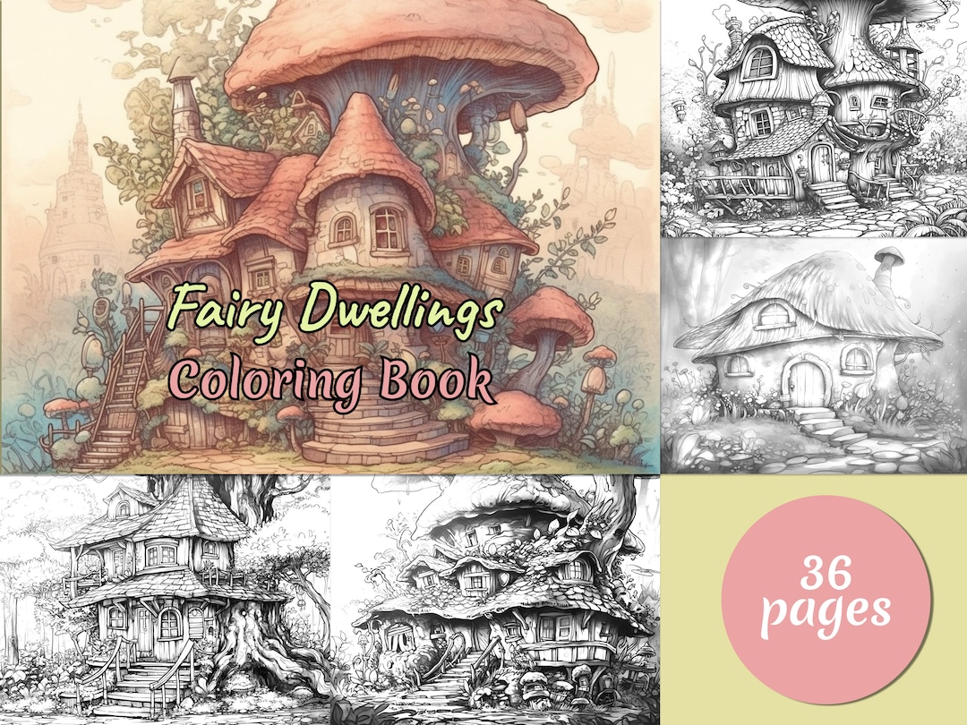 Mushroom Fairy House Coloring Page Book, Adult Coloring Book- Instant ...