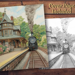 Train Station Coloring Book, 38 Coloring Pages, for Adults and Kids ...