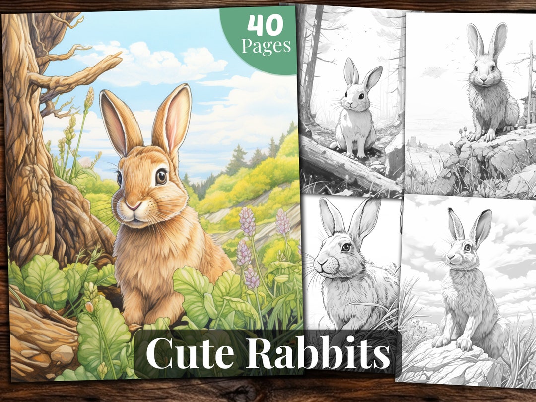 Cute Rabbits Coloring Book, 40 Coloring Pages, for Adults and for Kids ...