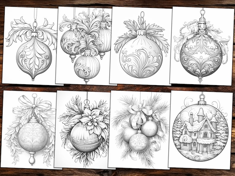 Christmas Ornaments Coloring Book: 39 Grayscale Pages (printable PDF ...