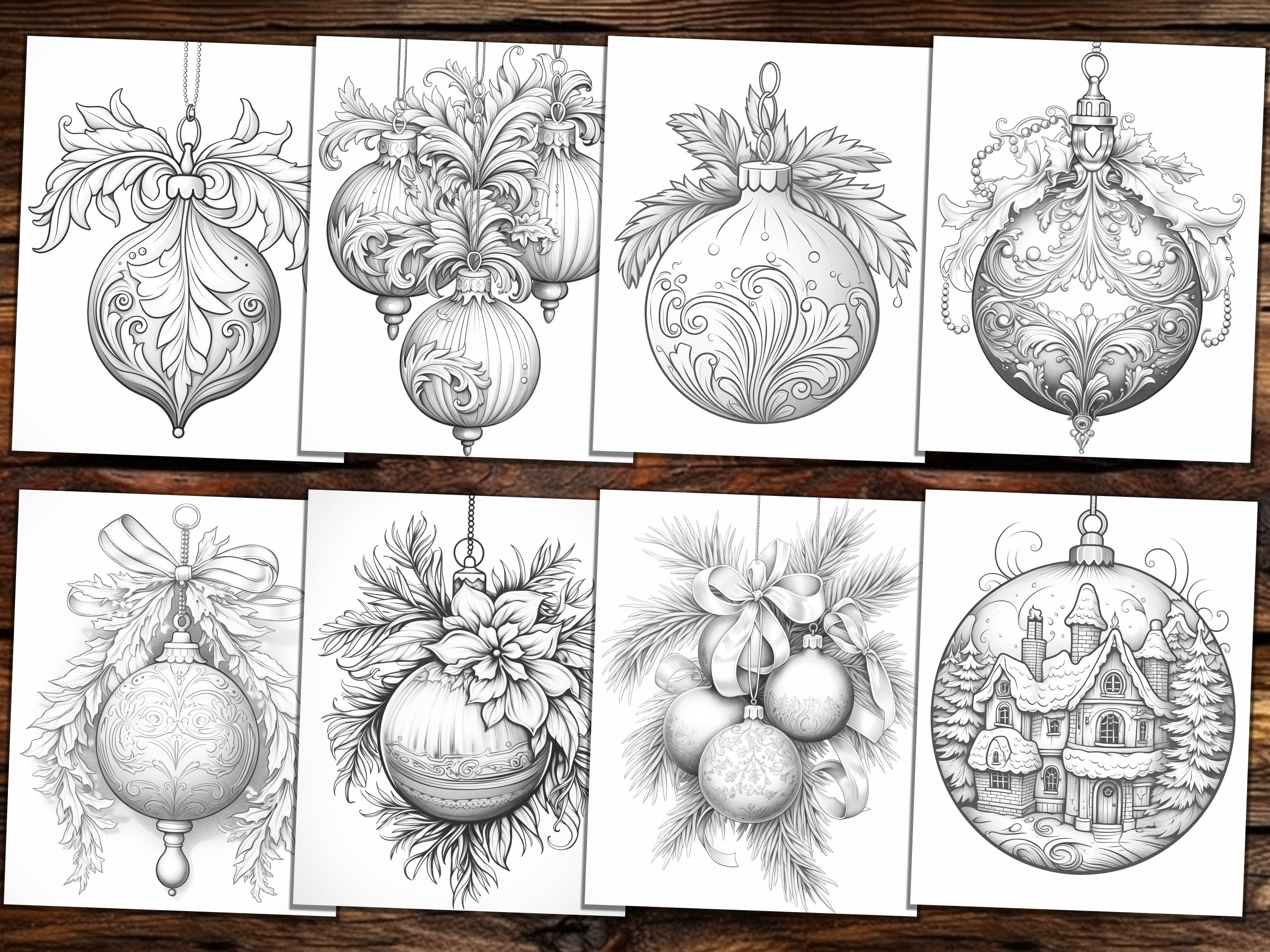 Christmas Ornaments Coloring Book: 39 Grayscale Pages (printable PDF ...