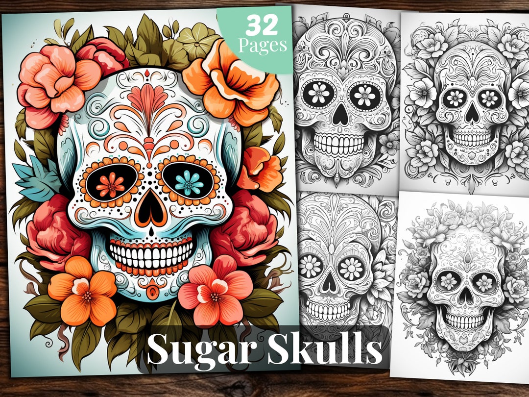 Sugar Skulls Coloring Book, 32 Coloring Pages, for Adults and for Kids ...