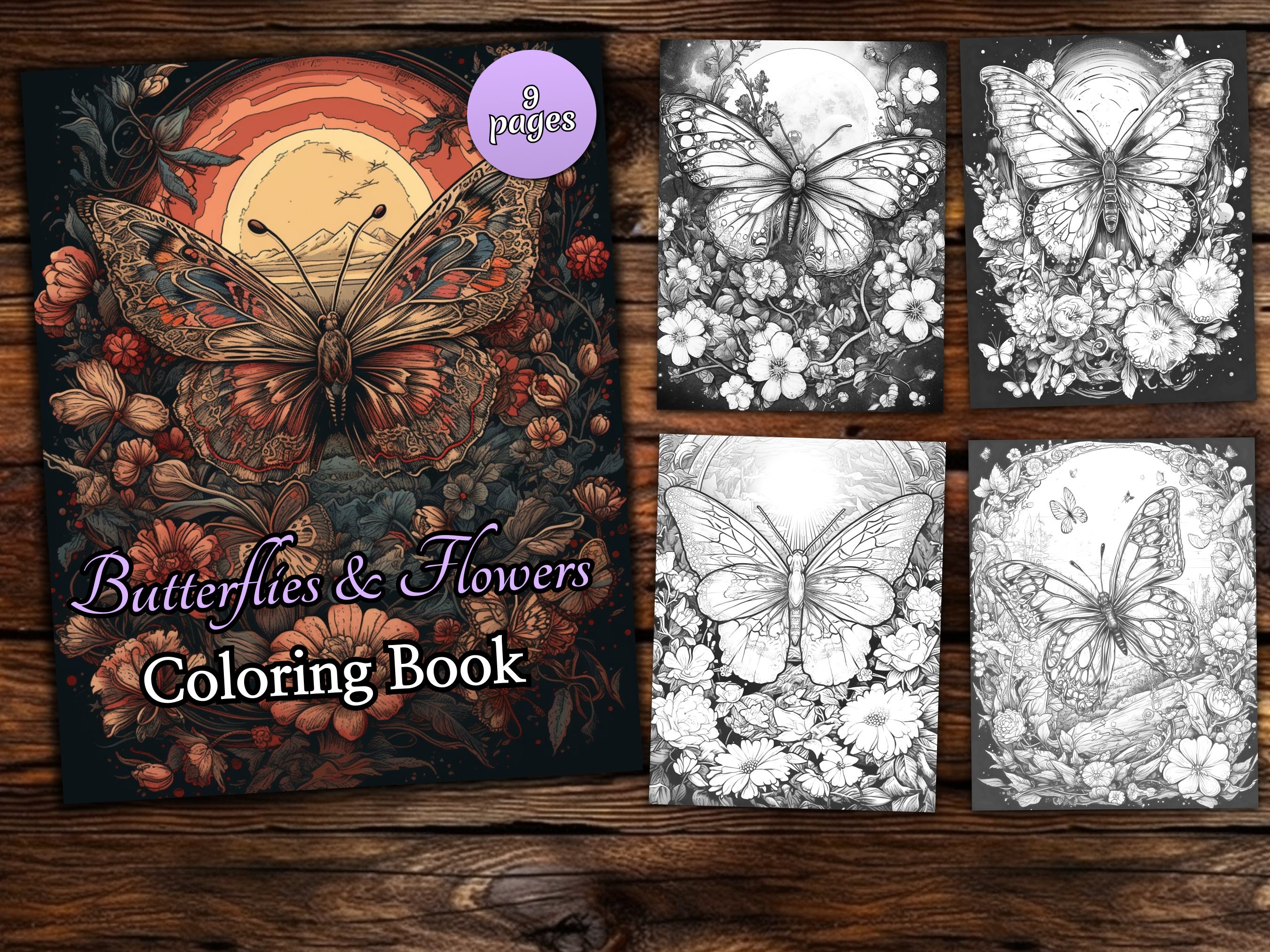 Butterflies and Flowers Coloring Page Book Fantasy Coloring - Etsy