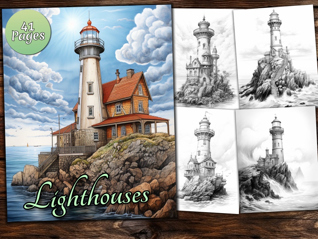 Lighthouses Coloring Page Book, Fantasy Coloring Book, Adult Coloring ...
