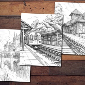 Train Station Coloring Book, 38 Coloring Pages, for Adults and Kids ...