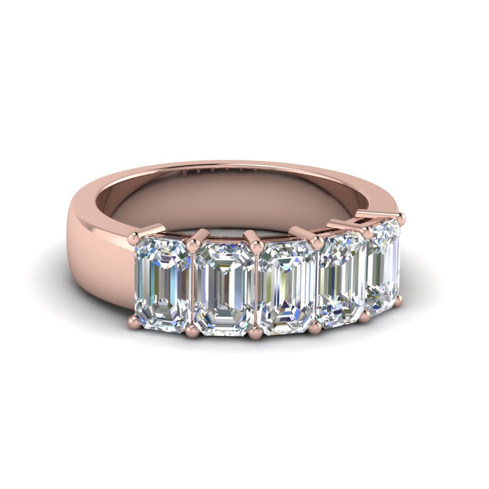 2.5 Ct. Emerald Cut Five Stone Diamond Ring- Fascinating Diamonds - Etsy