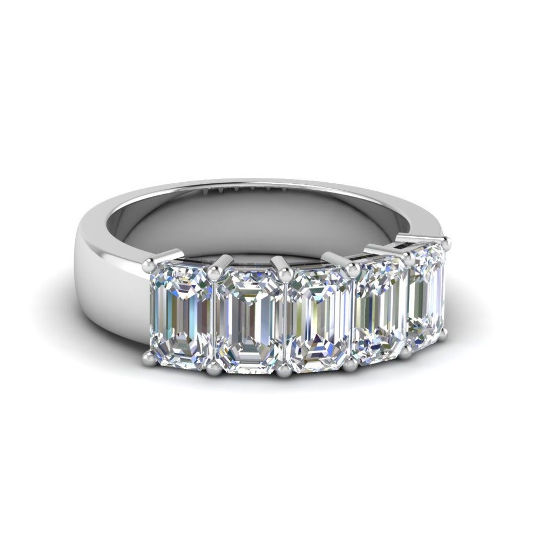 2.5 Ct. Emerald Cut Five Stone Diamond Ring- Fascinating Diamonds - Etsy