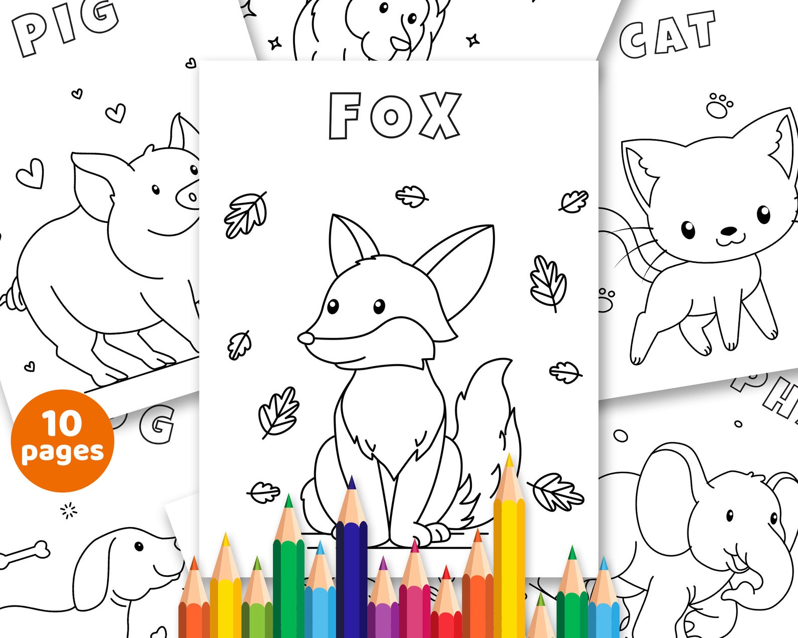 10 Animals Coloring Pages Worksheets,pdf Digital Download, Great For ...