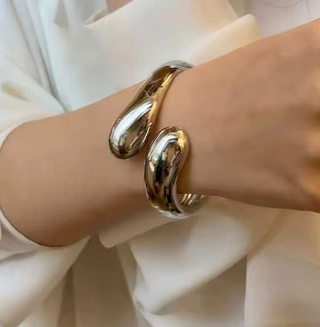 Gold & Silver Bone Cuff Bangle,silver Polished Dome Bracelet,bangle for ...