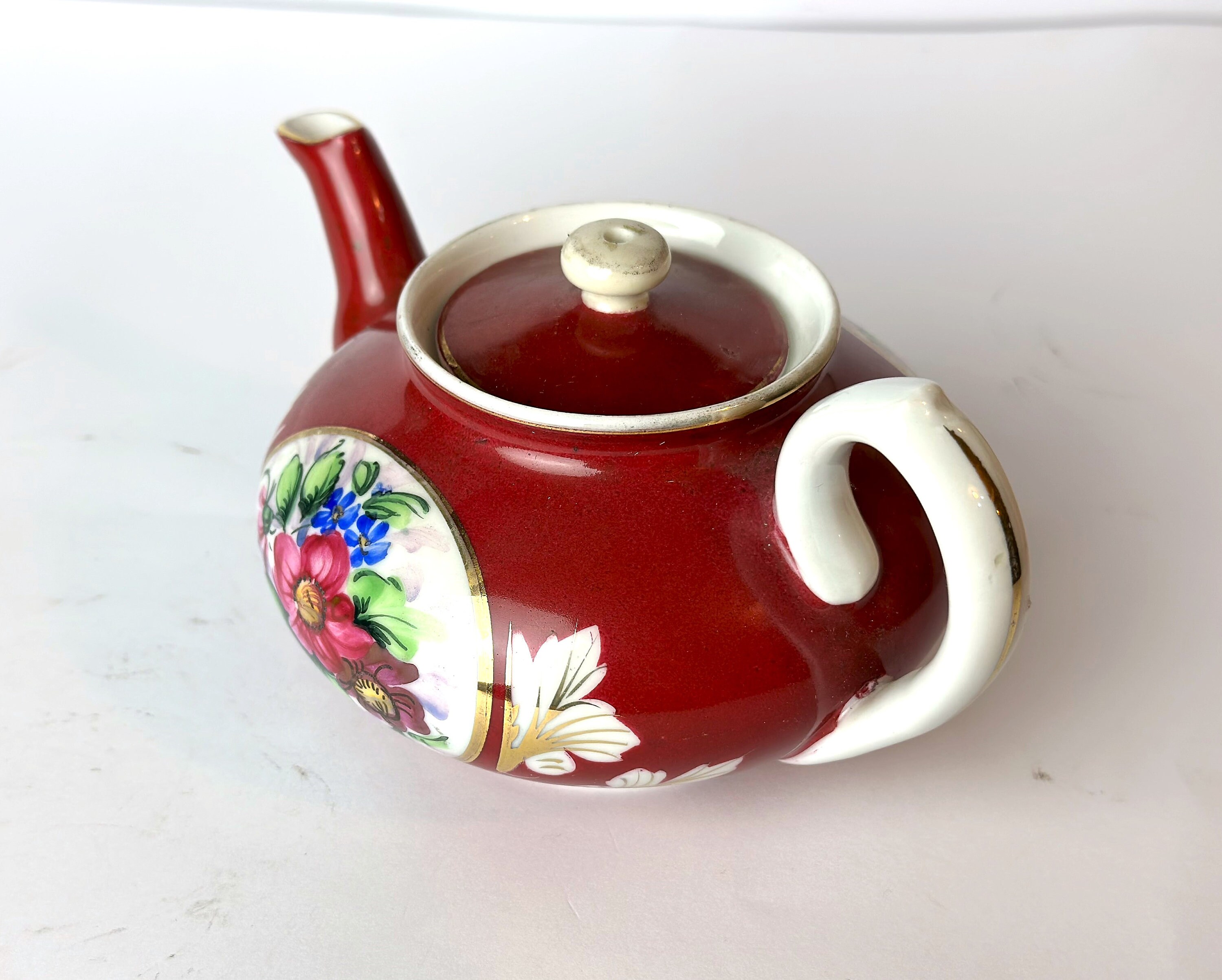 Antique Russian Gardner Porcelain Red Teapot 1890s. - Etsy