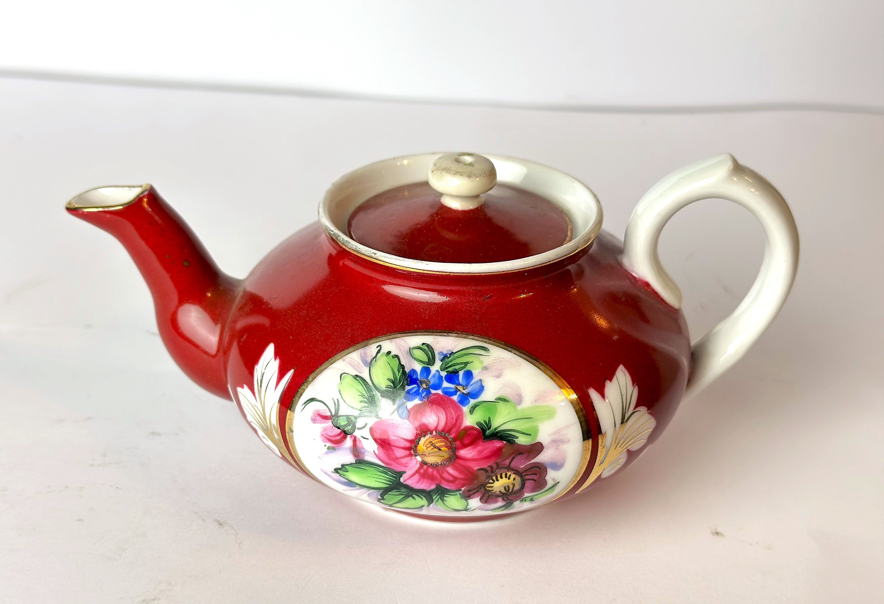 Antique Russian Gardner Porcelain Red Teapot 1890s. - Etsy