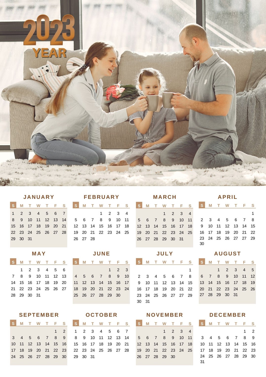 Beautiful Family Photo 2023 Calendar Printable, Put Your Own Family ...