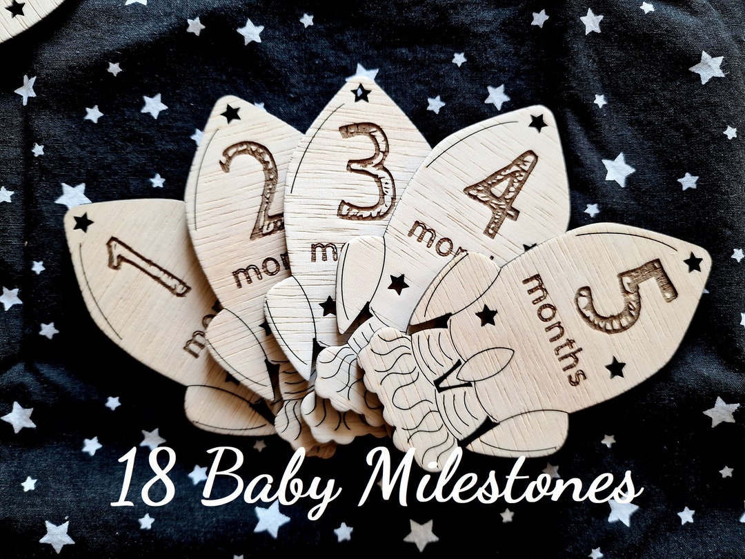18 Baby Milestones ROCKET Wood Cards, Newborn Month Tracker, Nursery ...