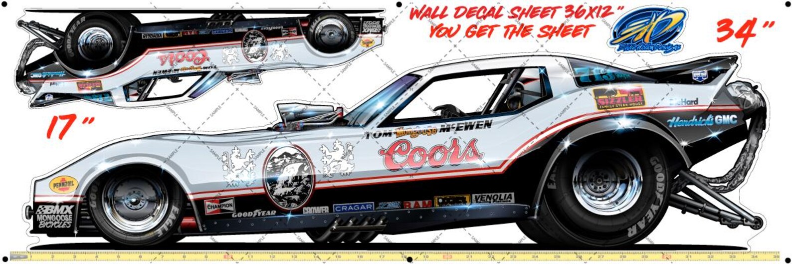 Tom the Mongoose Mcewen Coors 81 Corvette AA Funny Car Huge 35" &17 ...