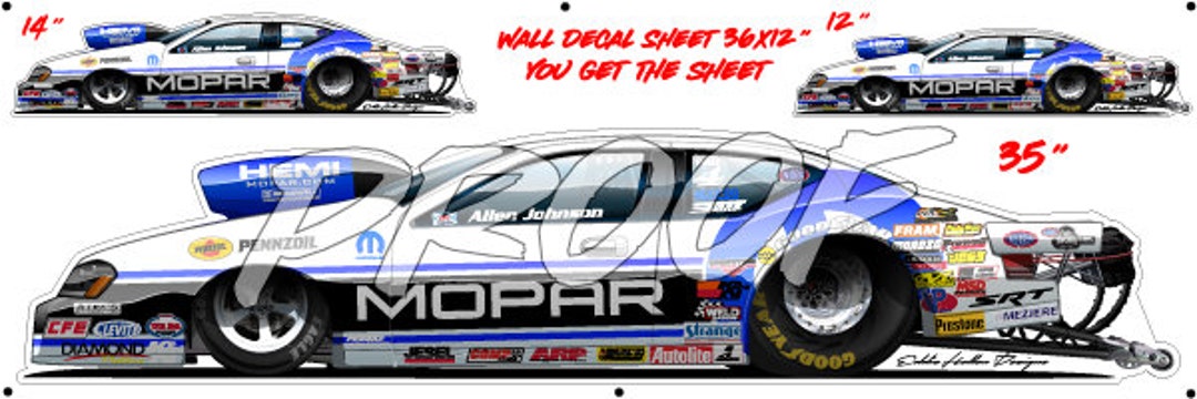 Allen Johnson's Mopar Pro Stock Avenger, LARGE 35" "nitro Heads" Wall ...