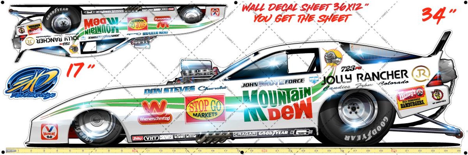 John Force Mountain Dew Camaro Nitro Funny Car Huge 35 &17 NITRO Heads ...