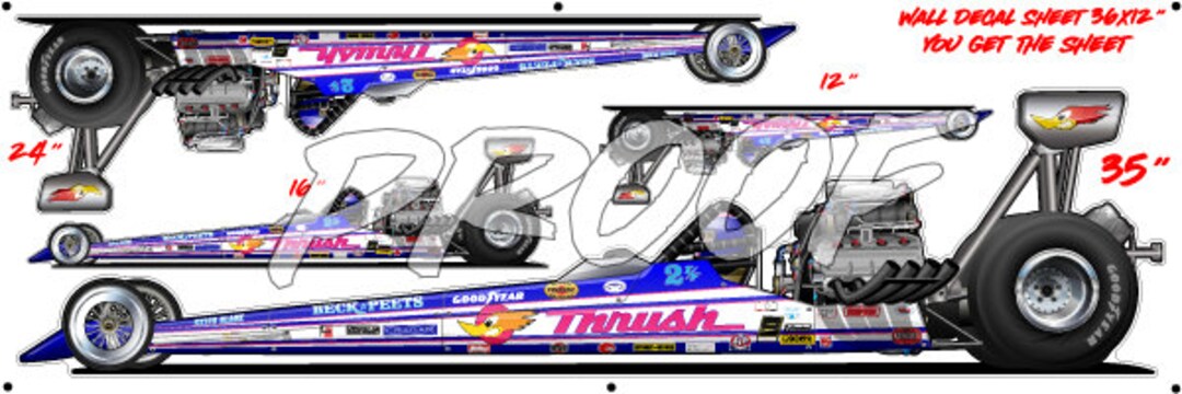 Gary Beck's thrush Top Fuel Dragster, LARGE 35 nitro Heads Wall Decals ...