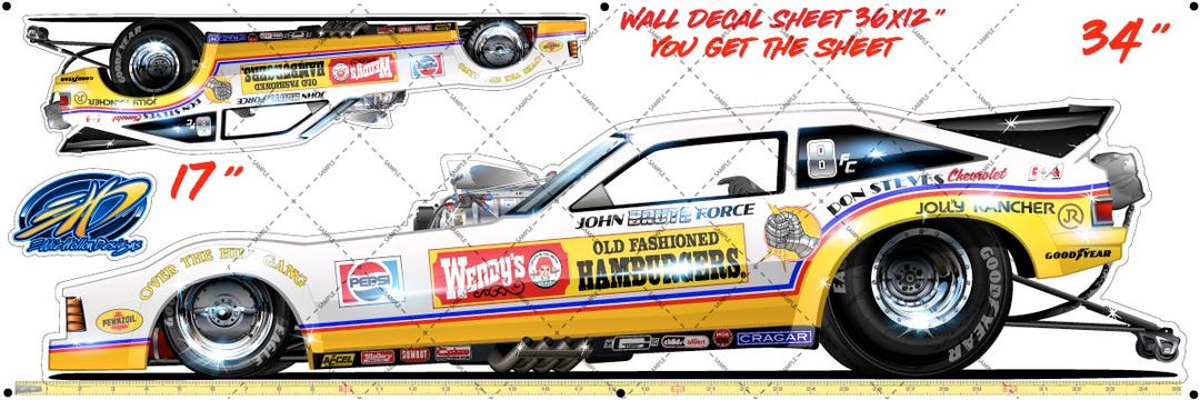 John Force Wendys Citation Nitro Funny Car Huge 35 &17 NITRO Heads Wall ...