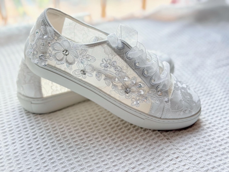 Bridal Lace Sneakers With Floral Appliqué & Rhinestones – Wedding ...